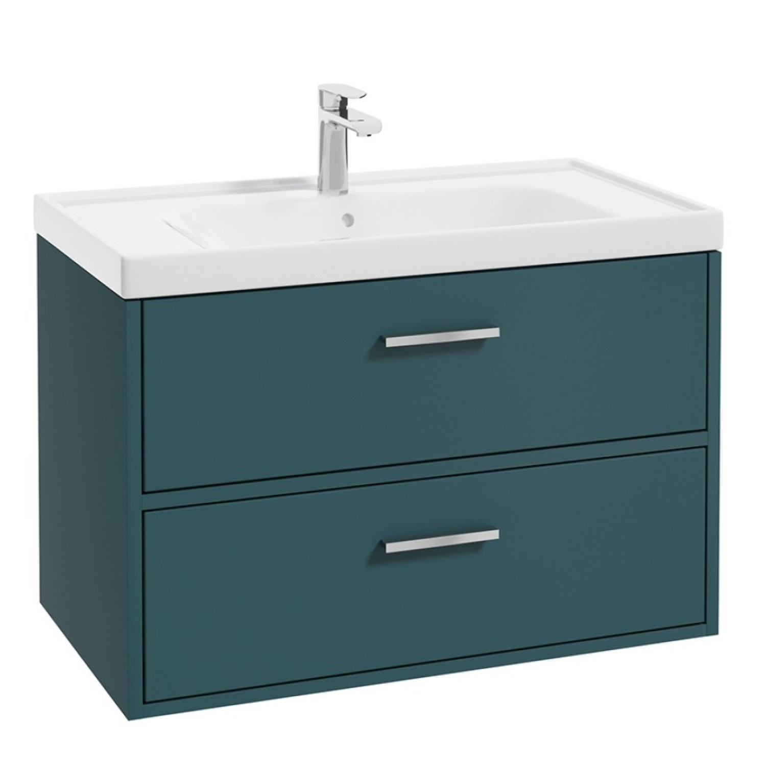 FINLAND Ocean Blue Matt 80cm Wall Hung Vanity Unit - Brushed Chrome ...
